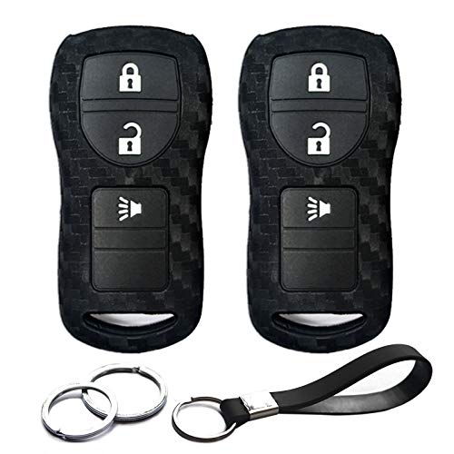 2pcs Compatible with Nissan 3 Button Smart Key Fob Carbon Fiber Looks Silicone Case Key Fob Cover for 2002-2017 Nissan Pathfinder Quest Sentra Xterra X-Trail Altima Armada Frontier, Infiniti FX35 45