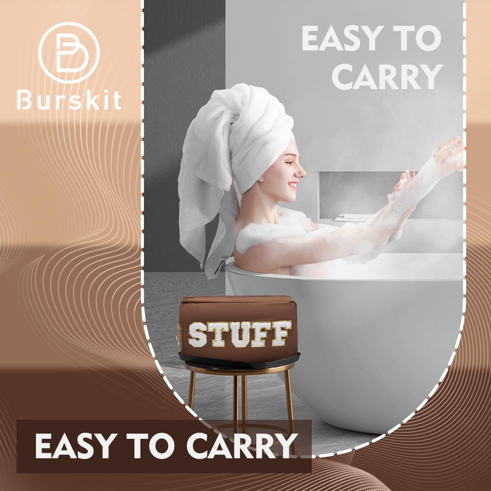 Burskit Preppy Makeup Bags Stoney Clover 4 Pcs Travel Organizer Patch Bag Large Varsity Chenille Letter Cosmetic Toiletry Preppy Stuff Cute Bags Portable Pouch Storage Purse Bag Set