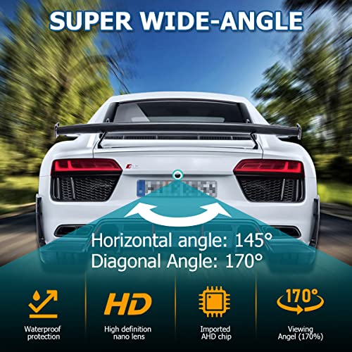 HD Backup Camera, 170 Degree Wide Angle License Plate Rear View Reversing Camera, IP68 Waterproof Universal Reverse Rearview Cam, AHD 720P Clear Night Vision for Car Vehicle SUV RV Pickup and More