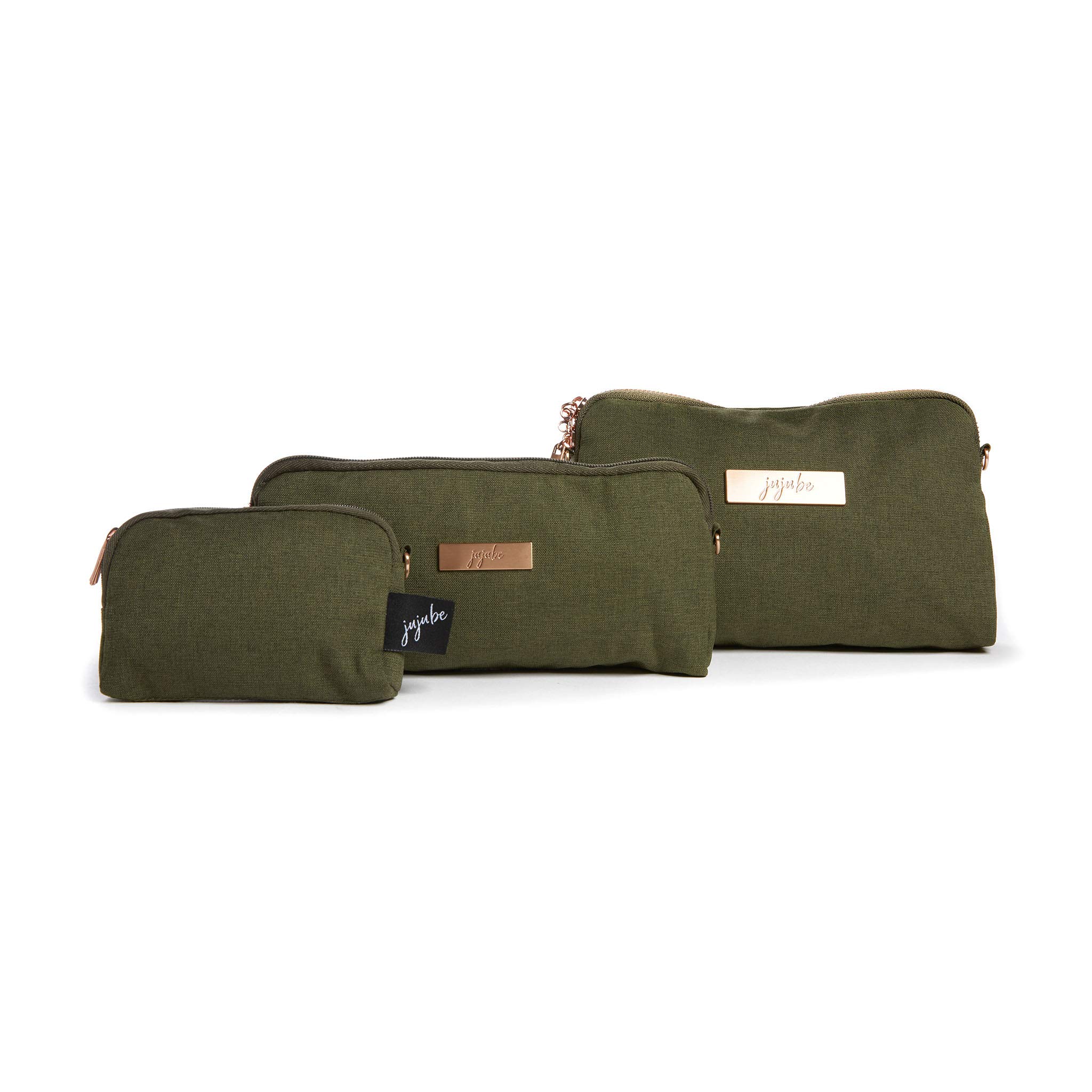 JuJuBe Be Set Pouches for Organization, Pretty Travel Toiletry Bag Set for Women, Stylish Party Clutch, Makeup Pouch Bag, Wristlet or Handbag, Diaper Bag Organization Pouches, Olive Chromatics