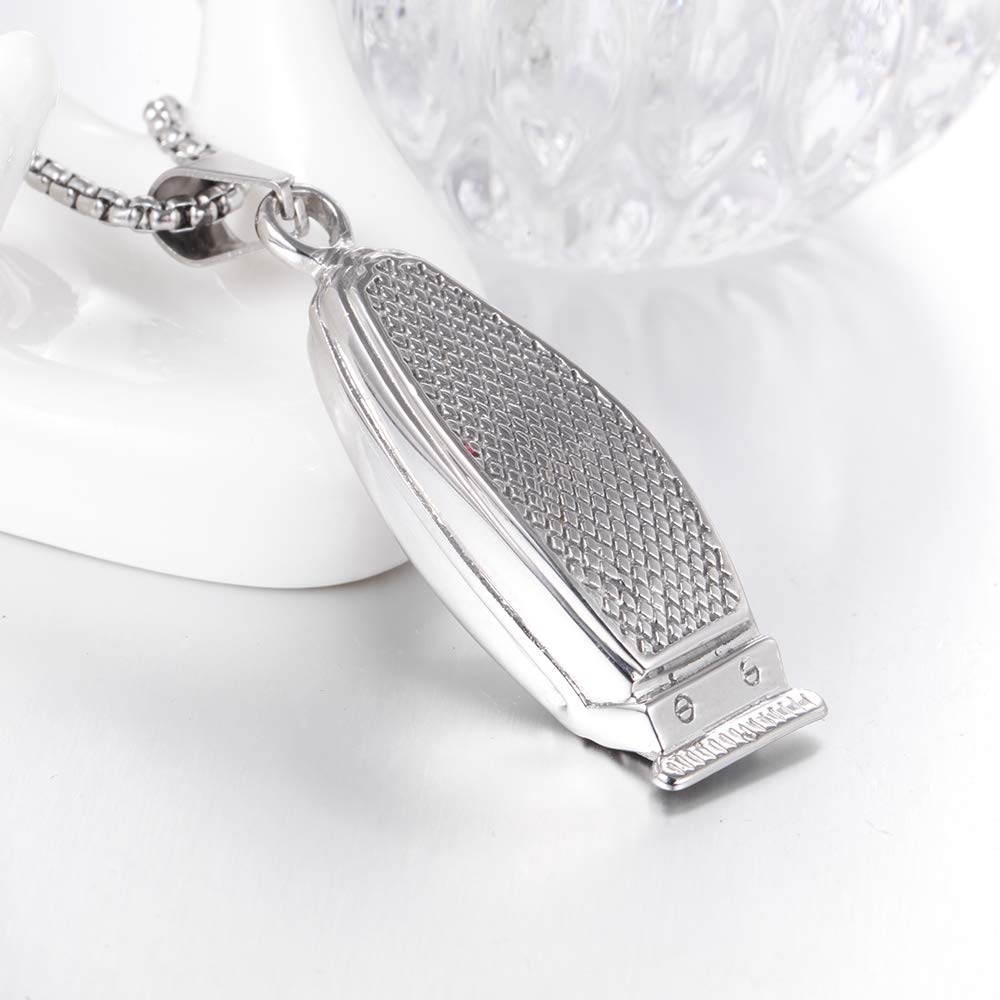 PAURO Men's Stainless Steel Electric Shaver Straight Edge Razor for Barber Pendant Necklace Silver