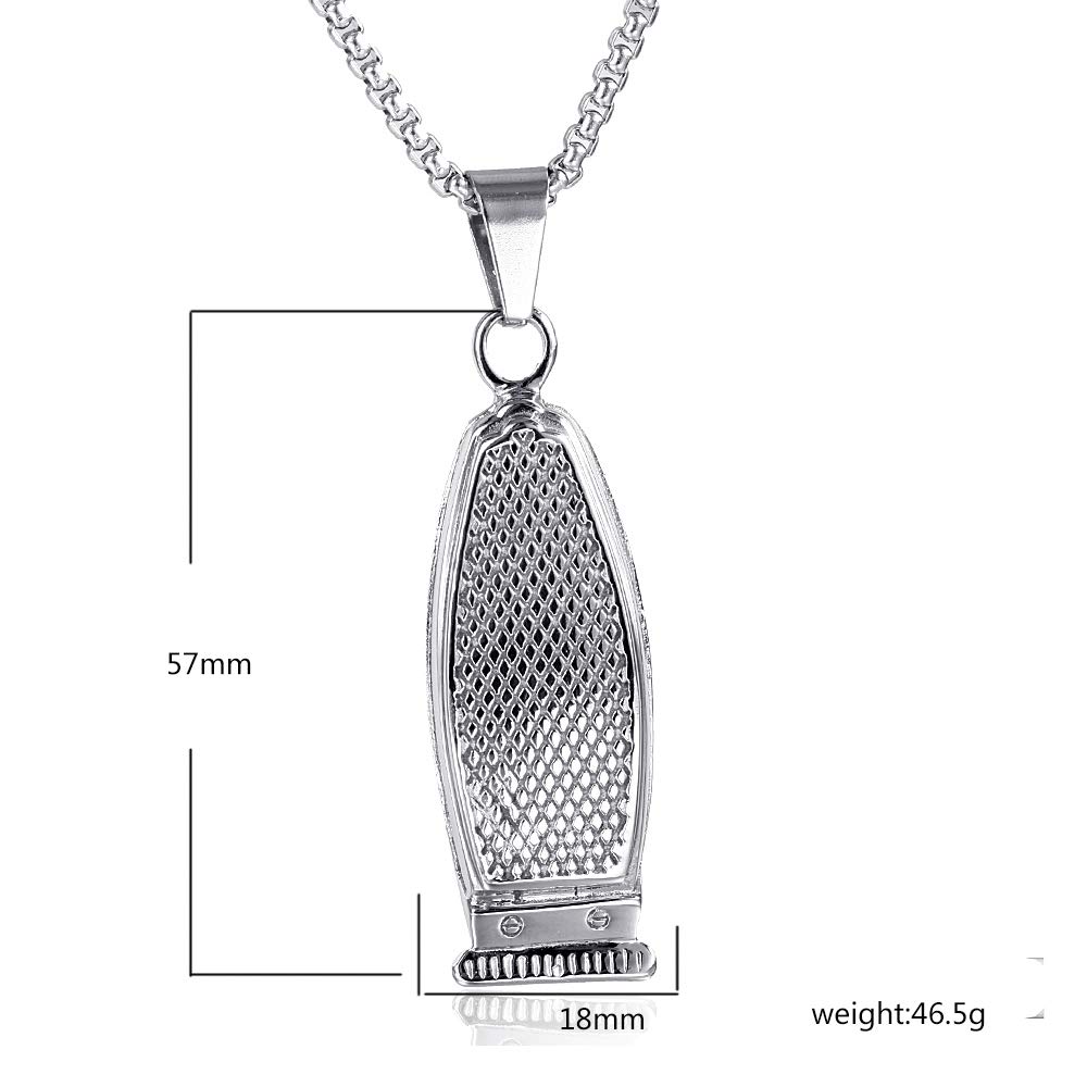 PAURO Men's Stainless Steel Electric Shaver Straight Edge Razor for Barber Pendant Necklace Silver