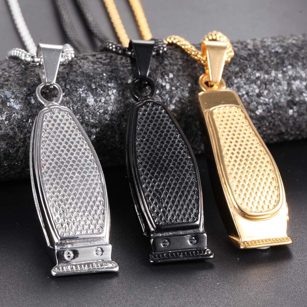 PAURO Men's Stainless Steel Electric Shaver Straight Edge Razor for Barber Pendant Necklace Silver