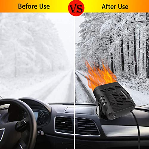 Car Heater Defroster, 12V 120W Auto Defogger 360° Rotatable Fast Heating Quickly Defrost 2 in 1 Auto Car Windshield Portable Heater Cooling Fan