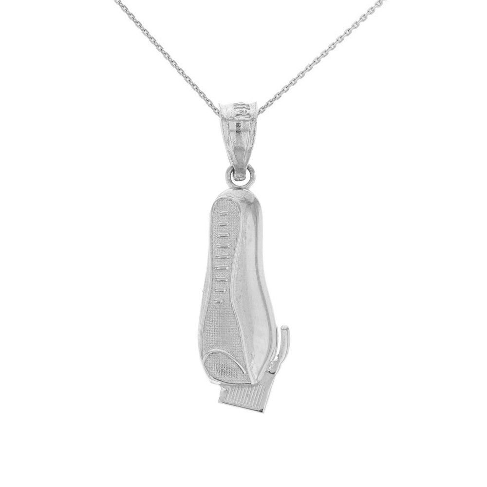 14k White Gold Men's Electric Shaver Straight Edge Razor for Barber Pendant Necklace, 20"
