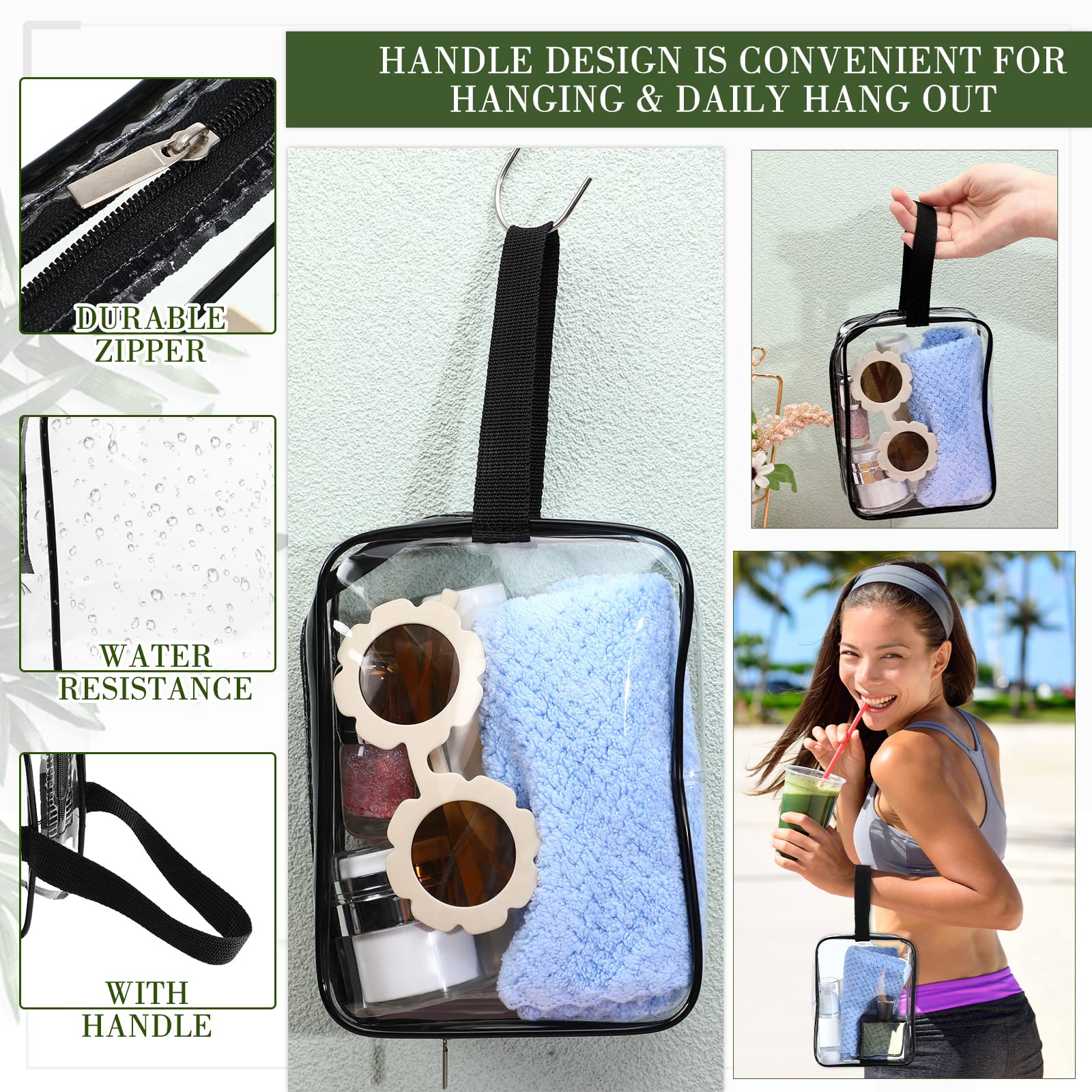 Silkfly 24 Pcs Clear Toiletry Bag PVC Travel Cosmetic Bag with Handle Strap Makeup Bag Vacation Valentine Salon Gift(Black)