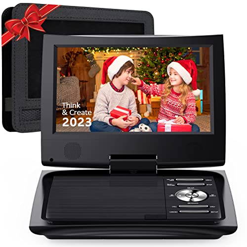 SUNPIN 11" Portable DVD Player for Car and Kids with 9.5 inch HD Swivel Screen, 5 Hour Rechargeable Battery, Dual Earphone Jack, Supports SD Card/USB/CD/DVD, with Extra Headrest Mount Case (Black)