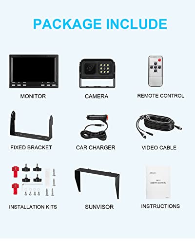 2K Backup Camera Systems, 7 Inch Vehicle Back Up Cameras with IP69 Waterproof Rear View Camera IR Night Vision, Wire Reserve Camera with Suction Cup Mount Bracket