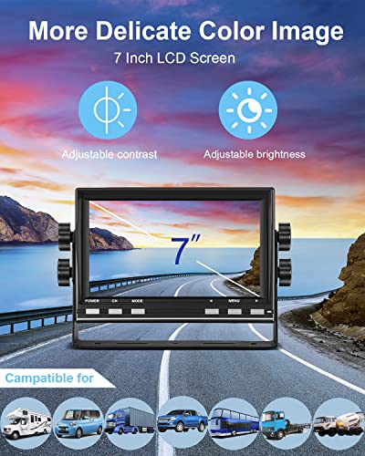 2K Backup Camera Systems, 7 Inch Vehicle Back Up Cameras with IP69 Waterproof Rear View Camera IR Night Vision, Wire Reserve Camera with Suction Cup Mount Bracket