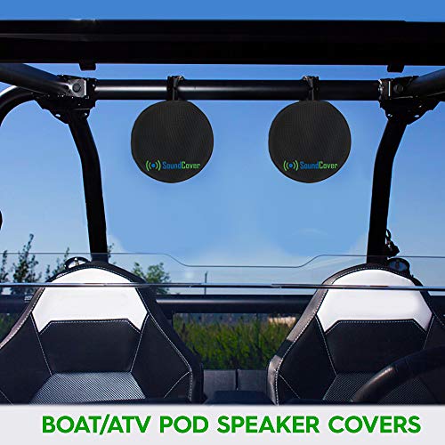 Two Black Heavy Duty Medium Marine Speaker Covers for Round 6.5" & Oval 6x9 Boat Wakeboard Tower Pod Speakers Size H 9.8" x W 9.8" x D 12" - Fits Boss Audio, MCM Custom Audio, Rockville Speakers