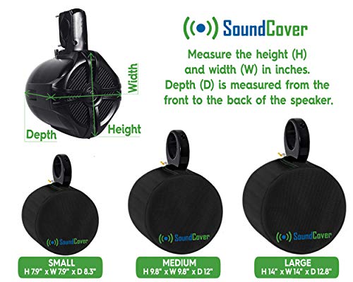 Two Black Heavy Duty Medium Marine Speaker Covers for Round 6.5" & Oval 6x9 Boat Wakeboard Tower Pod Speakers Size H 9.8" x W 9.8" x D 12" - Fits Boss Audio, MCM Custom Audio, Rockville Speakers
