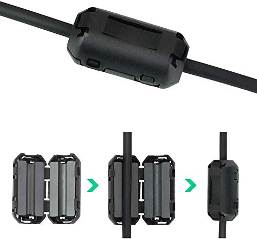 Tamicy 60 Pieces Clip-on Ferrite Ring Core RFI EMI Noise Suppressor Cable Clip for 3mm/ 5mm/ 7mm/ 9mm/ 13mm Diameter/Video Cable Power Cord (Black)