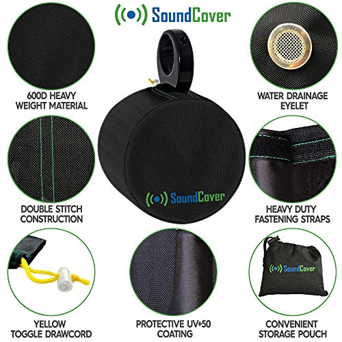 Two Black Heavy Duty Medium Marine Speaker Covers for Round 6.5" & Oval 6x9 Boat Wakeboard Tower Pod Speakers Size H 9.8" x W 9.8" x D 12" - Fits Boss Audio, MCM Custom Audio, Rockville Speakers