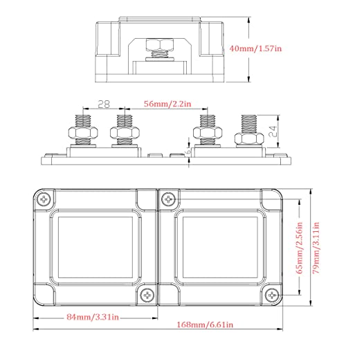 T Tocas Heavy Duty 400ABus Bar Power Distribution Block Ground Busbar Box 8XM10 (3/8") Terminal Studs Module Design 48V DC Black & Red Cover