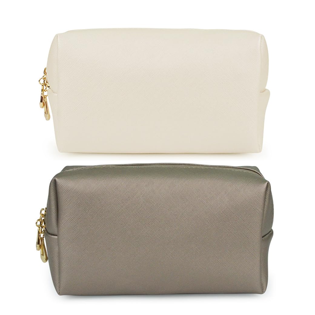 HUTIP Leather Makeup Bag Cosmetic Pouch Small Makeup Pouch for Purse Minimalist Travel Pouch Waterproof Toiletry Bag Set, Personalize Makeup Bags Cosmetic Bags for Women