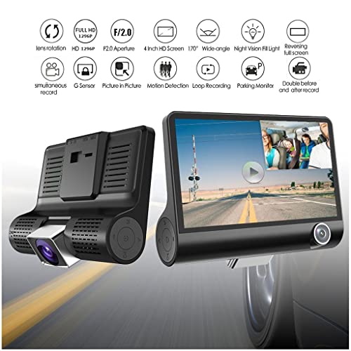 Dash Cam Front/Inside Video Recorder Rear Camera Dual Dash Cam 4 inch Reverse Full Screen Driving Recorder DVR /HD 1080P Night Vision with Parking Mode Seamless Recording