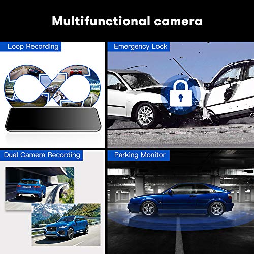 AZDOME 12" Mirror Dash Cam Backup Camera, 1080P Full HD Smart Rearview Mirror for Cars & Trucks, 1080P Front and Rear View Dual Cameras, Night Vision, Parking Assistance, Free 64GB Card & GPS