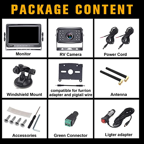 AMTIFO RV Backup Camera Wireless HD 1080P 8 Inch Touch Key Monitor Trailer Rear View System for Truck 5th Wheel Camper Reverse Cam DVR Split Screen 4 Channels Compatible with Furrion Pre-Wired RVs A5