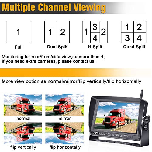 AMTIFO RV Backup Camera Wireless HD 1080P 8 Inch Touch Key Monitor Trailer Rear View System for Truck 5th Wheel Camper Reverse Cam DVR Split Screen 4 Channels Compatible with Furrion Pre-Wired RVs A5