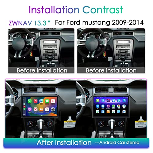 ZWNAV 13.3 inch Android 10 Car Stereo for Ford Mustang 2009-2014,128GB Car GPS Navigation Head Unit, Bluetooth, Carplay,WiFi