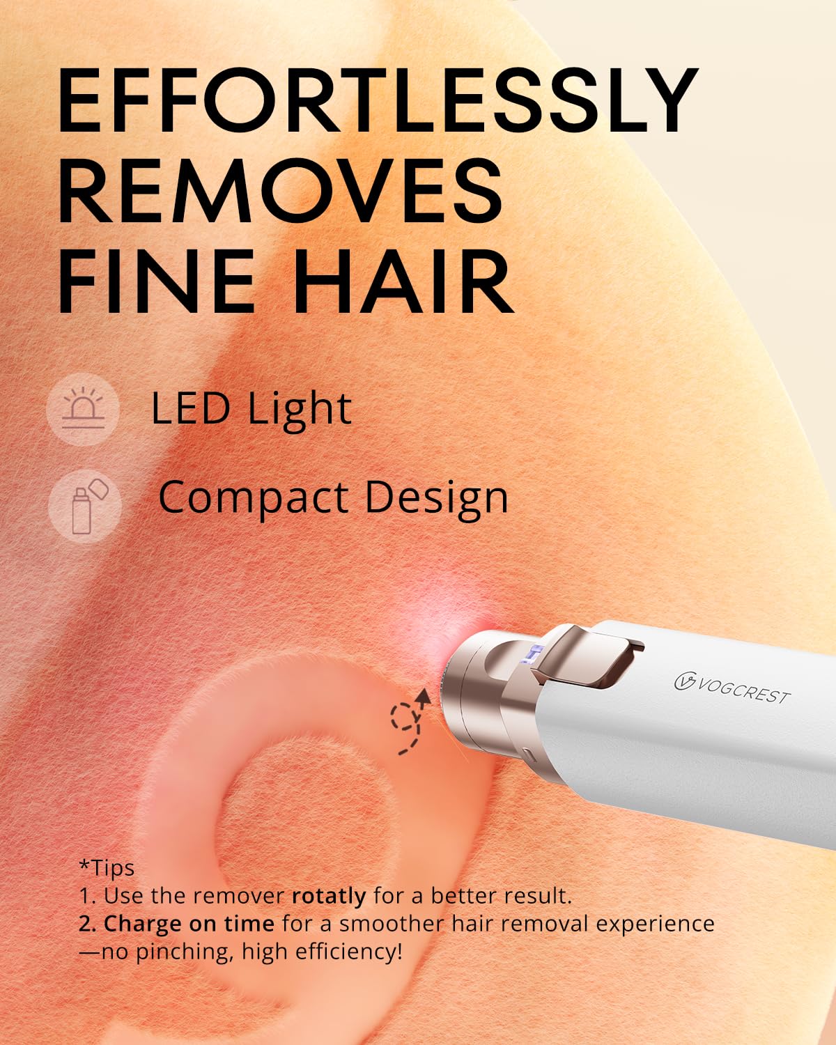 VOGCREST Hair Trimmer, 2 in 1 Facial Hair Remover & Eyebrow Trimmer for Women - Rechargeable, Portable, LED Light (White)