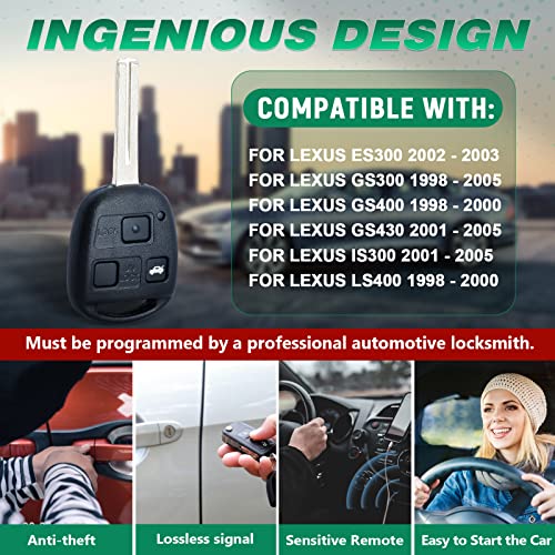 Beefunny Replacement Remote Car Key Fob 4C Chip for Lexus ES300 GS300 IS300 1998-2005 HYQ1512V Short BladeĀ (1)