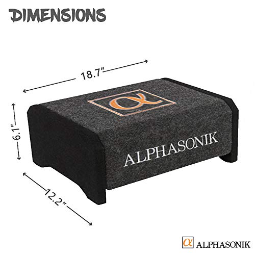 Alphasonik AS10DF 10" 1200 Watts 4-Ohm Down Fire Shallow Mount Flat Enclosed Sub woofer for Tight Spaces in Cars and Trucks, Slim Thin Loaded Subwoofer Air Tight Sealed Bass Enclosure