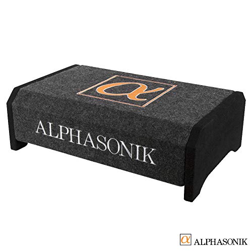 Alphasonik AS10DF 10" 1200 Watts 4-Ohm Down Fire Shallow Mount Flat Enclosed Sub woofer for Tight Spaces in Cars and Trucks, Slim Thin Loaded Subwoofer Air Tight Sealed Bass Enclosure