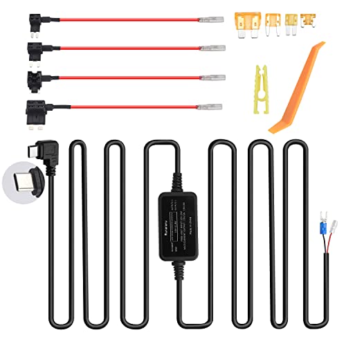 Dash Cam Hardwire Kit USB C Car Dash Camera Charger Power Cord with LP/Mini/ATO/Micro2 Fuse Tap Cable, 12V to 24V Input, 5V Output for Dash Cam GPS Sat-Nav Type C Hardwiring Kit