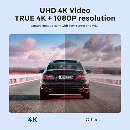 AZDOME 12" 4K Mirror Dash Cam, Split-Screen Display Rear View Mirror Camera, Waterproof Backup Camera, Dual Dash Camera for Cars, Night Vision, Parking Monitor, 64GB Card & GPS