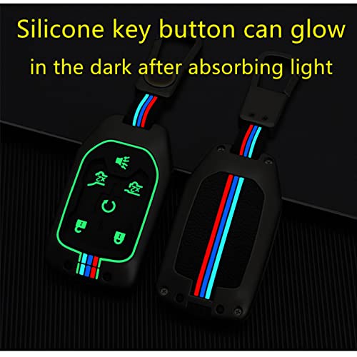 for GMC Key Fob Cover Car Key Shell with Keychain Fit for GMC Acadia Terrain Yukon Chevrolet Chevy Suburban Tahoe (5 Buttons)
