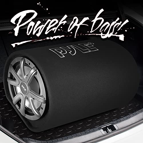 10-Inch Carpeted Subwoofer Tube Speaker - 500 Watt High Powered Car Audio Sub Bass Enclosure System with 2β Aluminum Voice Coil, 4 Ohm, Rear Vented Design - PLTB101