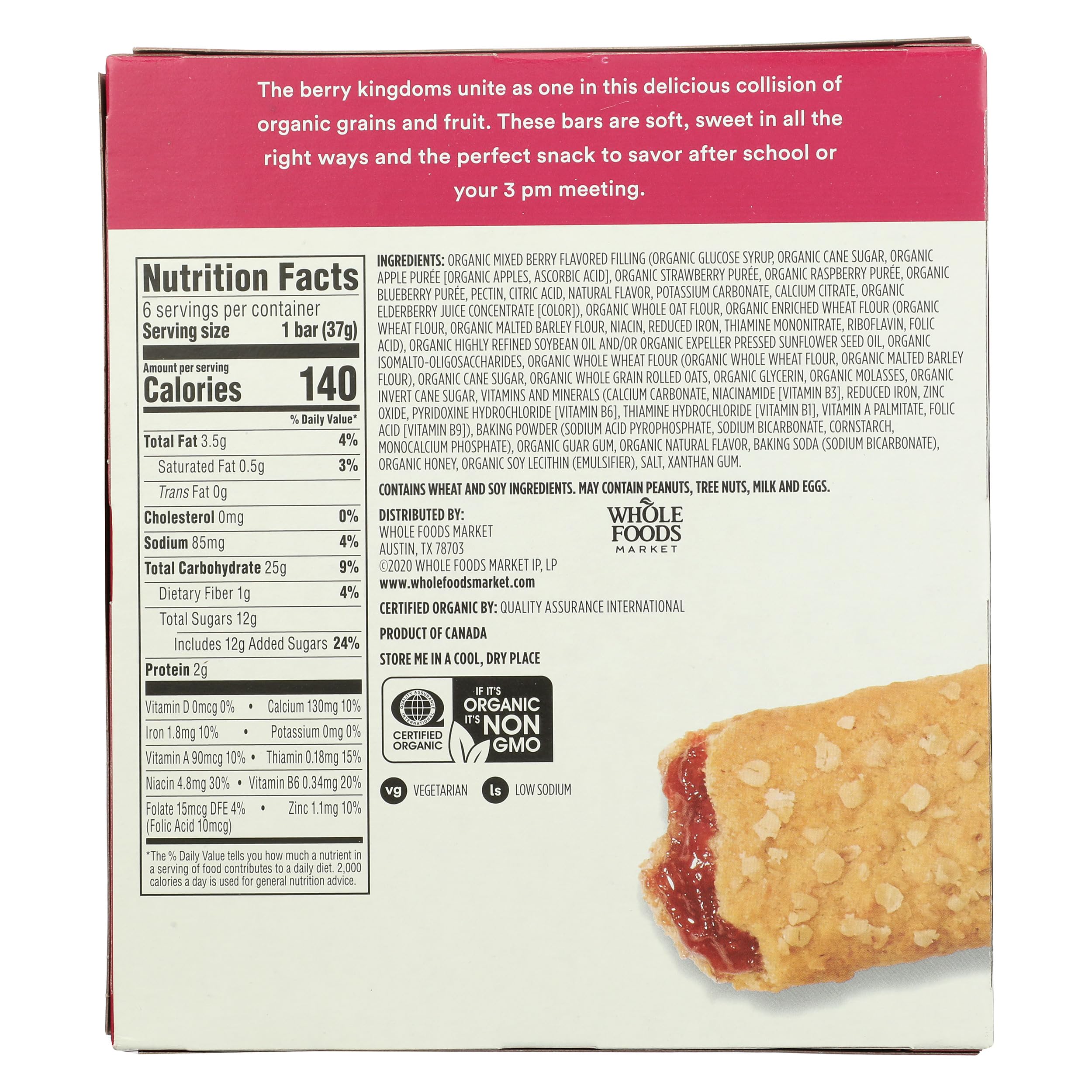 365 by Whole Foods Market, Organic Mixed Berry Cereal Bar 6 Count, 7.8 Ounce