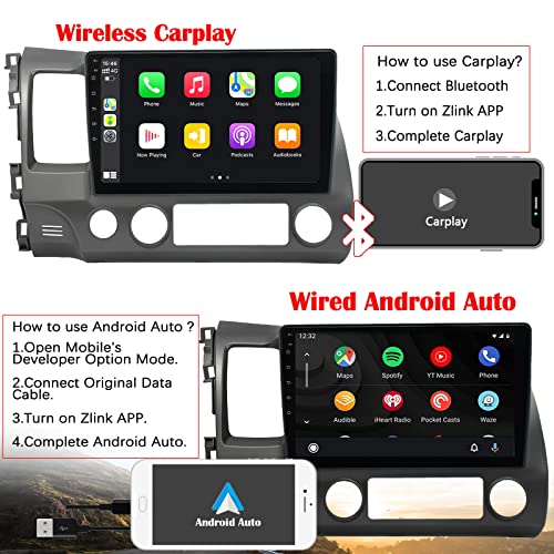 Binize Android 10 Car Stereo Compatible with CarPlay&Android Auto,10 Inch Touch Screen Car Radio Support Bluetooth,GPS Navigation,FM&AM,RDS,DSP,SWC for Honda Civic 2006-2011+Backup Camera
