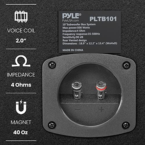 10-Inch Carpeted Subwoofer Tube Speaker - 500 Watt High Powered Car Audio Sub Bass Enclosure System with 2β Aluminum Voice Coil, 4 Ohm, Rear Vented Design - PLTB101