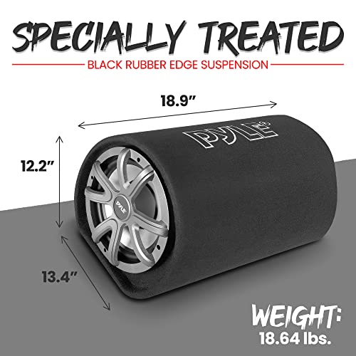 10-Inch Carpeted Subwoofer Tube Speaker - 500 Watt High Powered Car Audio Sub Bass Enclosure System with 2β Aluminum Voice Coil, 4 Ohm, Rear Vented Design - PLTB101
