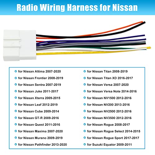 Fiegromech Car Radio Stereo Wiring Harness Adapter Replacement for Nissan Subaru Infiniti Aftermarket Car CD DVD Head Unit Wire Cable