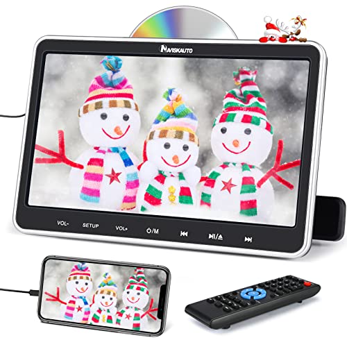 NAVISKAUTO 10.1'' DVD Player for Car with HDMI Input Wall Charger Headphone, Car DVD Player with Headrest Mount Support 1080P Video, MP4, USB/SD Card, AV in & AV Out, Region Free, Last Memory