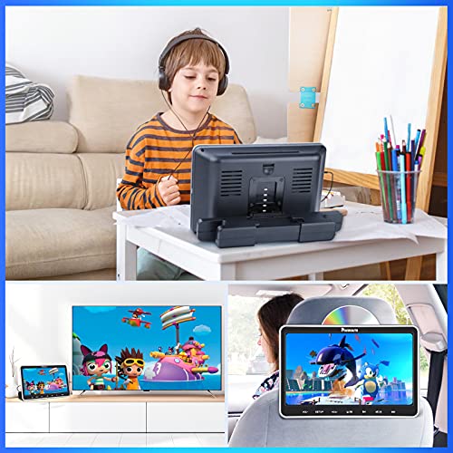 NAVISKAUTO 10.1'' DVD Player for Car with HDMI Input Wall Charger Headphone, Car DVD Player with Headrest Mount Support 1080P Video, MP4, USB/SD Card, AV in & AV Out, Region Free, Last Memory