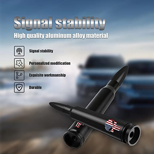 TimNas 1 PC Car Truck Bullet Antenna, Skull American Flag Pattern Antenna for GM Chevy Silverado 1500 2500 3500 HD Avalanche GMC Sierra 1500 2500 3500 Denali Heavy Duty Vehicle Accessories (Black)