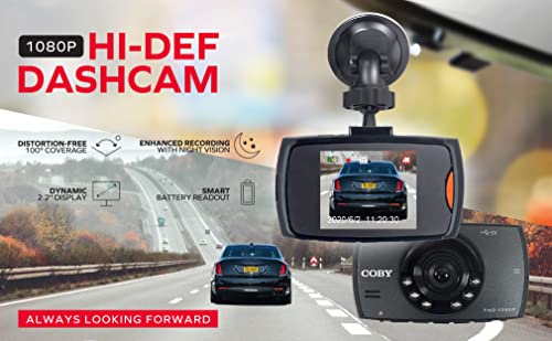 Coby 1080p Full HD Dash Cam Front Camera for Car | Car Dash Cam 4K with Night Vision Camera | Dynamic 4K Dash Cam with 2.2’’ LCD Display | Loop Recording | 8GB Memory Card, Wide-Angle Lens Dashcam