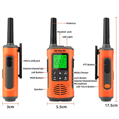 Retevis RT45P Waterproof Walkie Talkies IP67,Rechargeable Two Way Radio for Adults,22CH SOS NOAA,with 1000mAh Battery and USB-C Charger,Long Range 2 Way Radios for Skiing Fishing Boating (2 Pack)