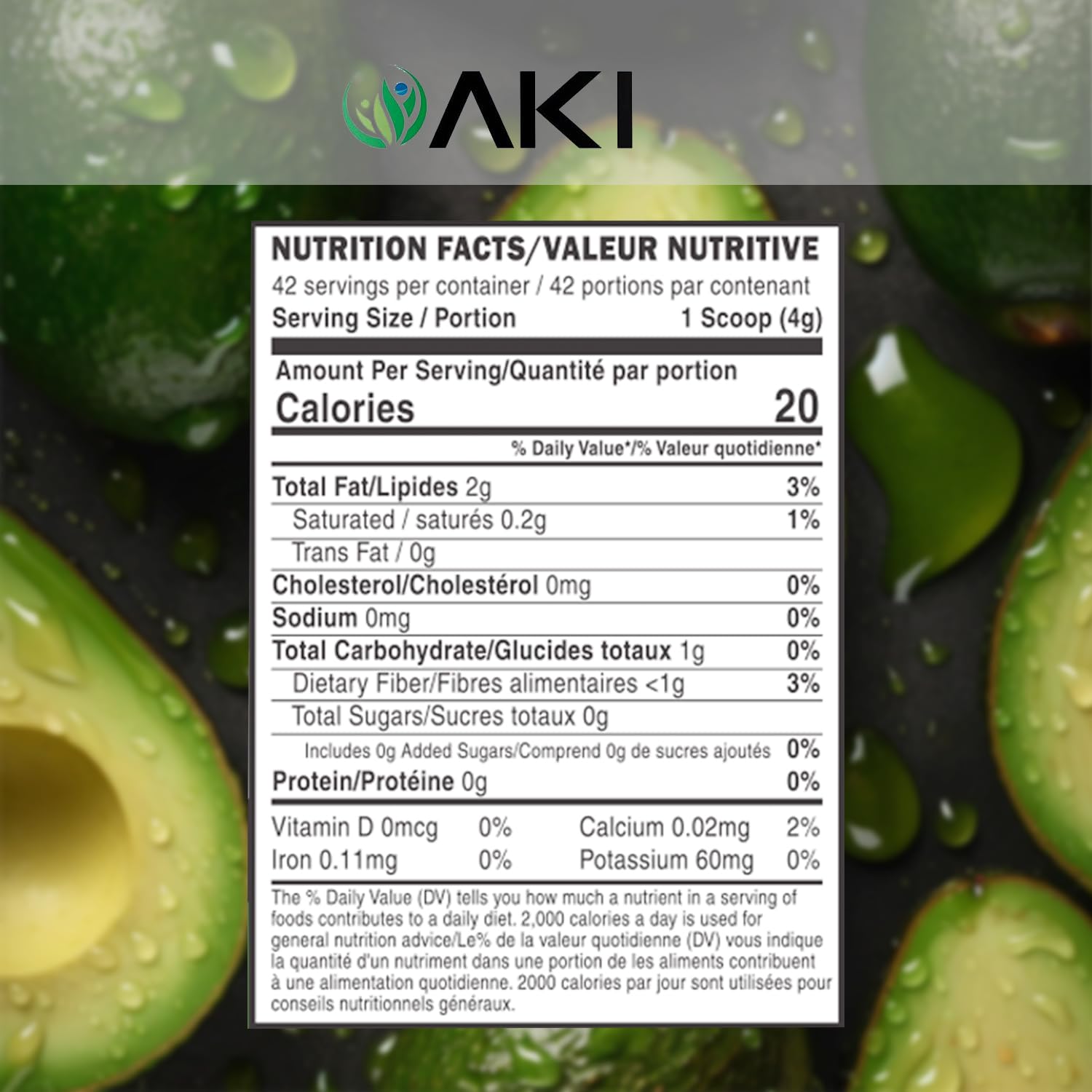 AKI Avocado Superfood Powder (6oz/170g) - Rich in Nutrients, Vitamins, Omega 3 & Antioxidants - Ideal for Smoothies, Yogurt or Milkshake Popsicles - Vegan & Non-GMO
