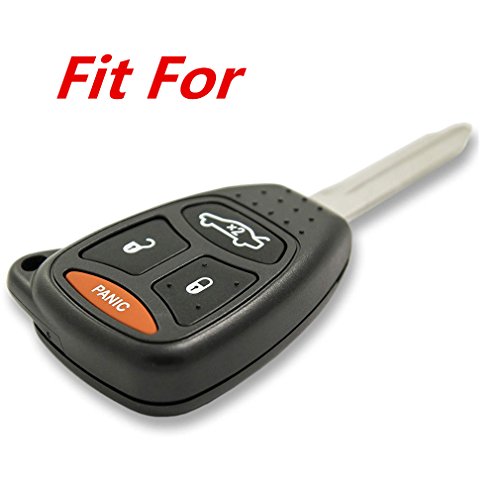 WFMJ Leather for 2006 2007 Jeep Grand Cherokee Dodge Chrysler Magnum Durango Charger 300 Remote 4 Buttons Key Case Holder Cover Fob Chain (Black)