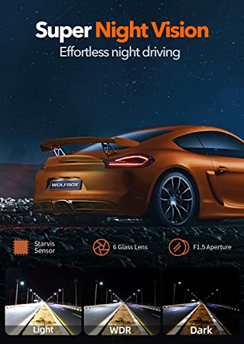 WOLFBOX 2.5K Dash Cam WiFi, 1600P Dash Camera for Cars, Full HD i03 Car Camera Front, Dashcam with Loop Recording, APP Control, Night Vision, 24 Hours Parking Monitor, Support 64GB Max