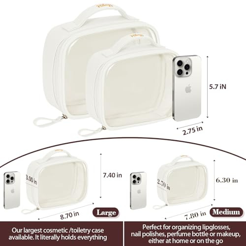 Hibagg Travel Toiletry Bags TSA Approved, 2PCS Clear Makeup Bags Set, Cosmetics Organizer Wide Open, Carry On Travel Essentials for Women Men with Gift Box, White