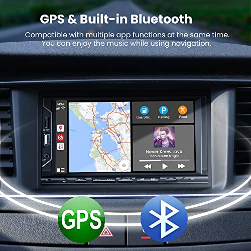 Double Din Car Stereo with Apple Carplay and Android Auto, Car Audio Receiver with Voice Control, 7 Inch Touchscreen Car Radio, Bluetooth, FM, AV in/USB Port, Mirror Link, Backup Camera