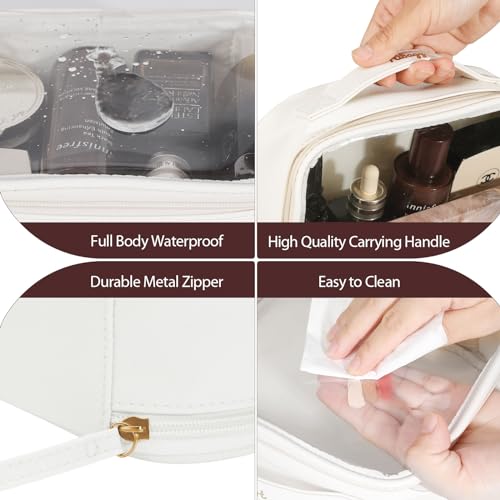Hibagg Travel Toiletry Bags TSA Approved, 2PCS Clear Makeup Bags Set, Cosmetics Organizer Wide Open, Carry On Travel Essentials for Women Men with Gift Box, White