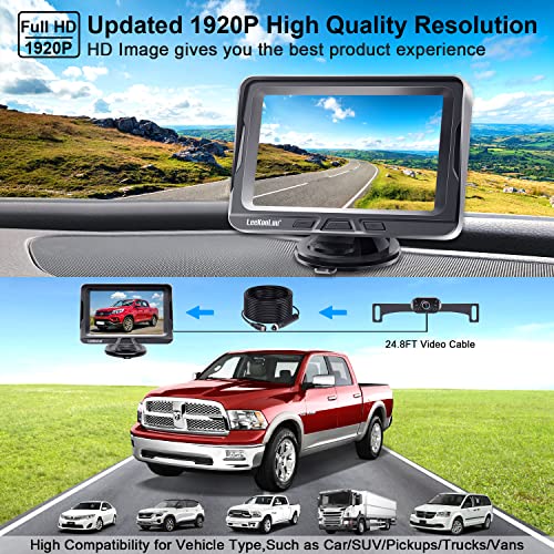 LeeKooLuu Backup Camera Kit HD 1080P 5 Inch Monitor Rear View Cam for Car Truck Van Camper Clear Night Vision Durable Waterproof G1
