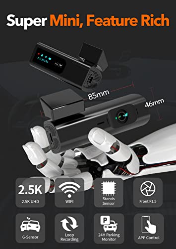 WOLFBOX 2.5K Dash Cam WiFi, 1600P Dash Camera for Cars, Full HD i03 Car Camera Front, Dashcam with Loop Recording, APP Control, Night Vision, 24 Hours Parking Monitor, Support 64GB Max